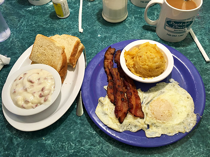 When your breakfast plate includes eggs, bacon, hash browns, and toast, you know someone understands what morning should look like.