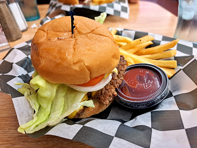 Juicy perfection on a toasted bun&mdash;hand-patted daily and served with golden fries that'll make you forget all other potatoes.