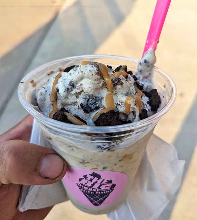 Oreos and caramel meet ice cream in what can only be described as a summit meeting of deliciousness, with whipped cream mediating.