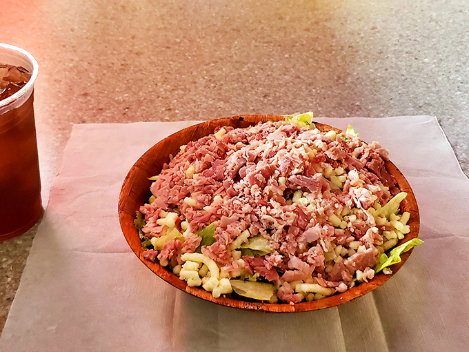 The chef salad arrives in a wooden bowl, piled high with fresh ingredients and generous portions &ndash; proof that G&R excels beyond their famous sandwich.