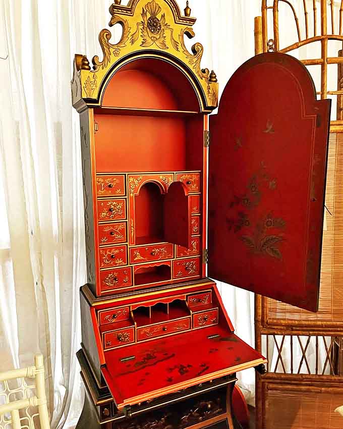 This chinoiserie secretary desk doesn't just store your papers&mdash;it transports them to an era when correspondence was an art form.