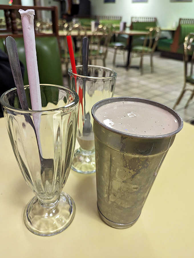 The chocolate malt arrives with that bonus metal mixing container on the side &ndash; like finding an extra serving hidden in plain sight.