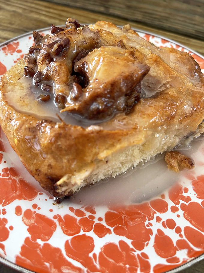 Breakfast decadence reimagined: This cinnamon creation with nutty toppings makes ordinary pastries hang their heads in shame.