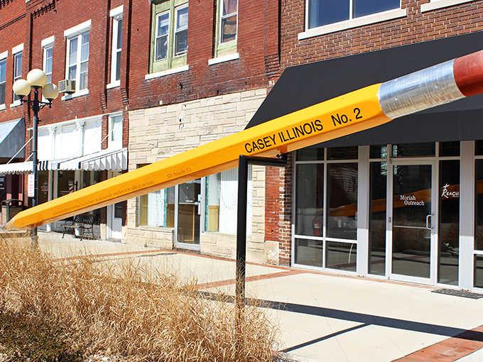 "CASEY ILLINOIS No. 2" proudly displayed on the pencil's side &ndash; because even giant writing implements need proper labeling.