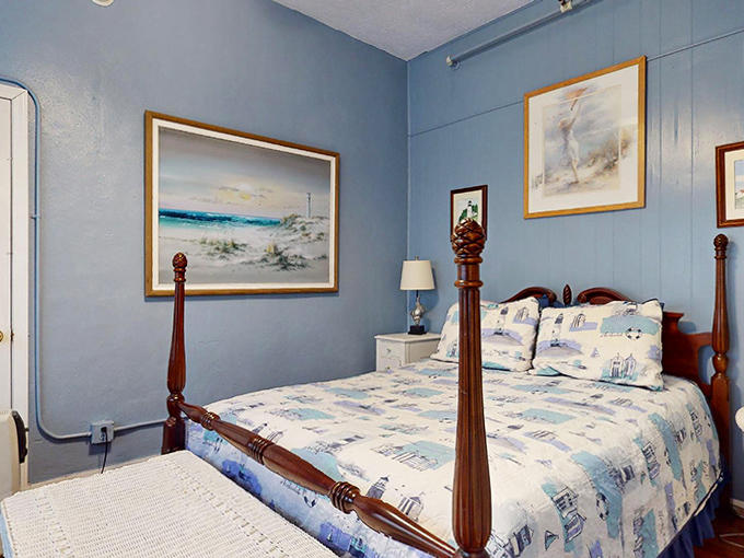 The coastal blue bedroom offers maritime charm without a single tacky seashell soap &ndash; nautical done so right, sailors would approve.