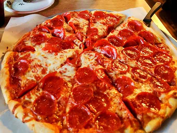 Classic pepperoni pizza done right proves that sometimes the simplest things in life are the most satisfying, especially with that perfectly melted cheese.