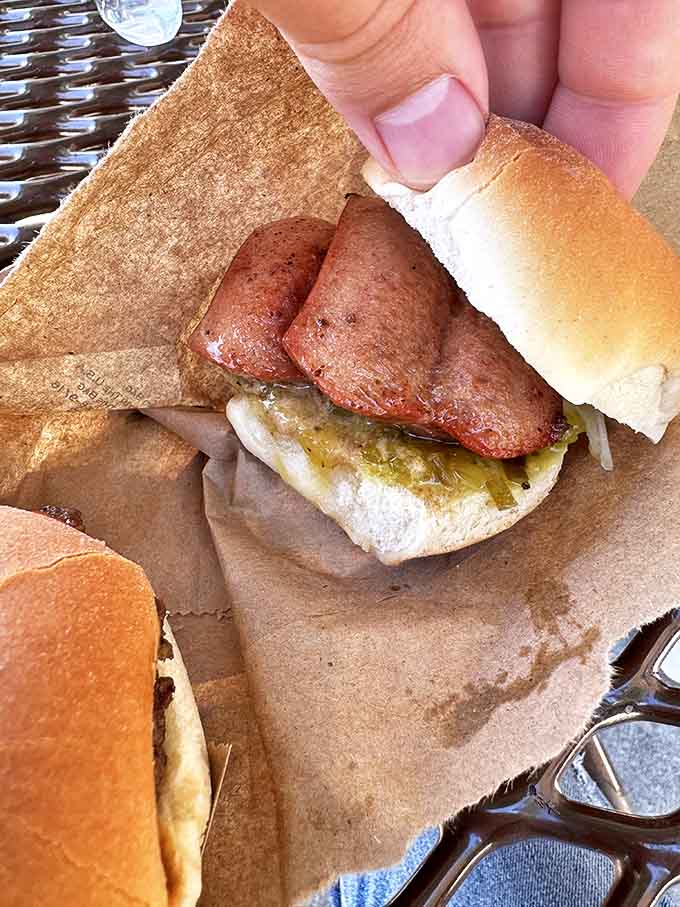 The perfect slider in its natural habitat &ndash; notice the ideal meat-to-bun ratio that burger aficionados dream about.