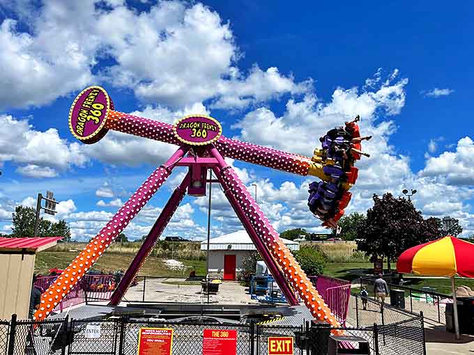 This pink pendulum of joy swings riders through the air, delivering stomach-dropping thrills and Instagram-worthy action shots.