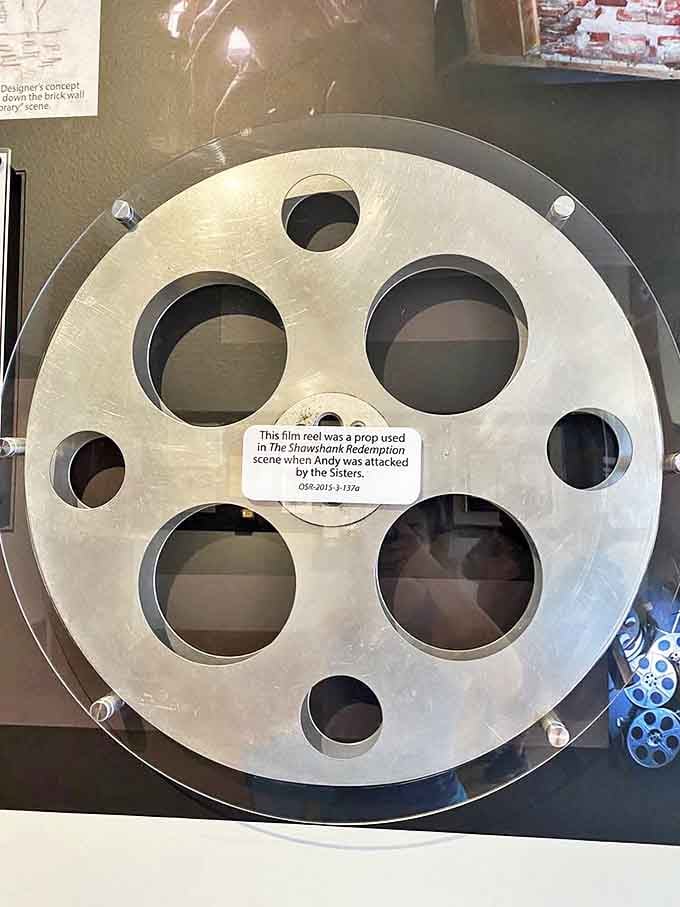 Hollywood history: This film reel from The Shawshank Redemption witnessed the fictional beating of Andy Dufresne—movie magic in a place that needed none.
