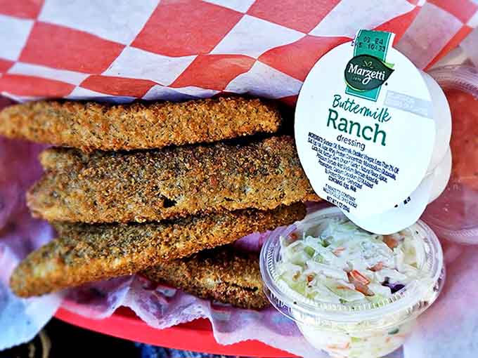 These aren't just fried pickles &ndash; they're crunchy, dill-flavored discs of joy that make the perfect prelude to any Red's meal.