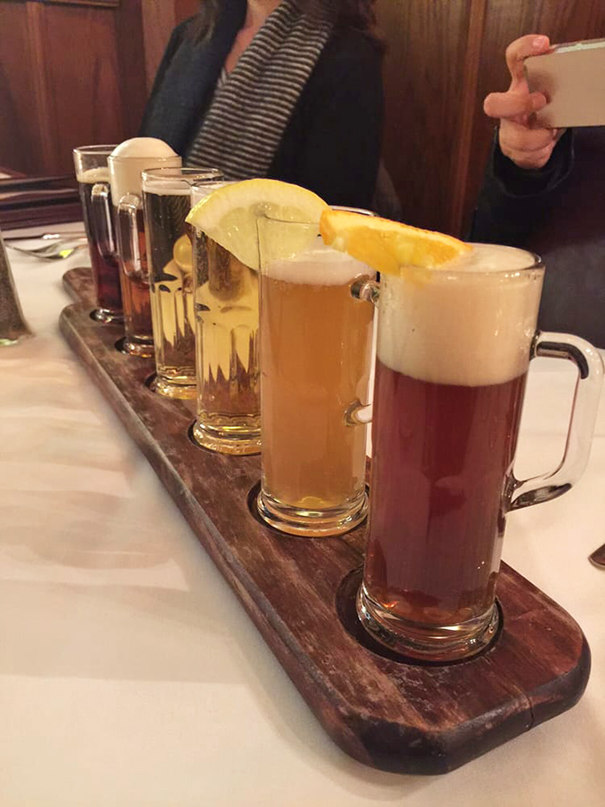 The beer flight at Mader's offers liquid education, each sip a different chapter in Germany's centuries-old brewing story.