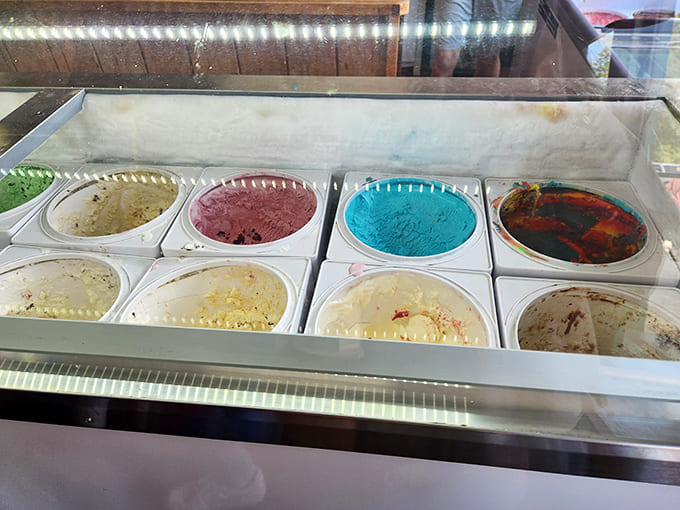 The ice cream case at Grindstone is like nature's color palette if nature were obsessed with creating perfect frozen treats instead of sunsets.