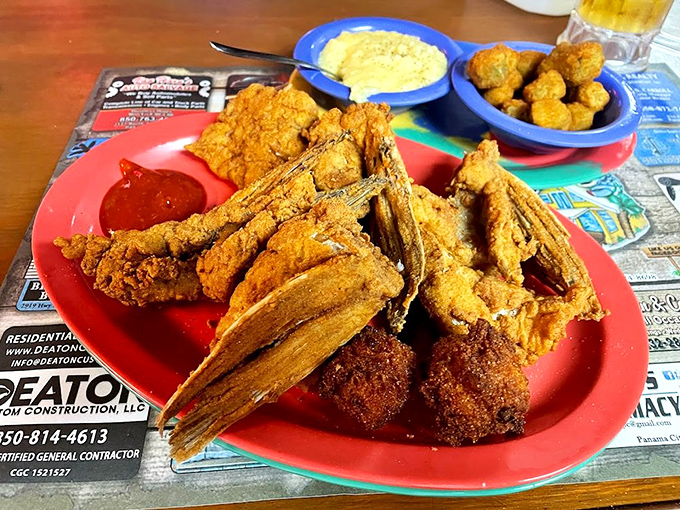 Golden-fried grouper nuggets that would convert even the most stubborn seafood skeptic – crispy outside, flaky and tender within.