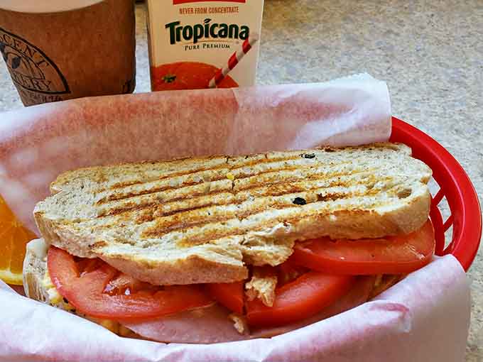 This grilled panini, bursting with ham, egg and cheese, offers the perfect savory counterpoint to the bakery's sweeter offerings.