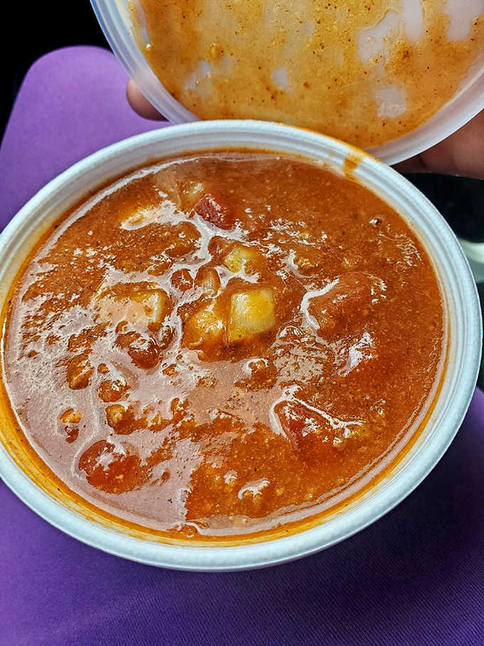 This chili comes loaded with enough beans and meat to fuel your own intergalactic mission, no dilithium crystals required.