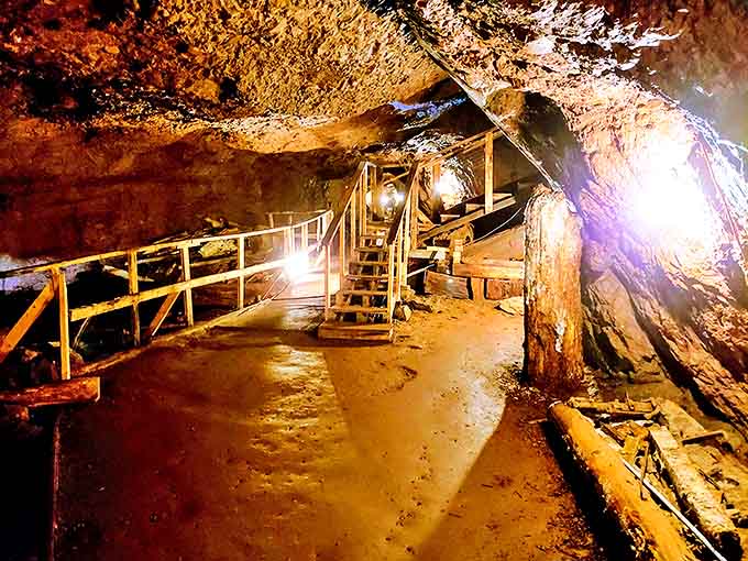 The mine's cavernous chambers showcase ingenious engineering from an era before power tools and modern safety standards.