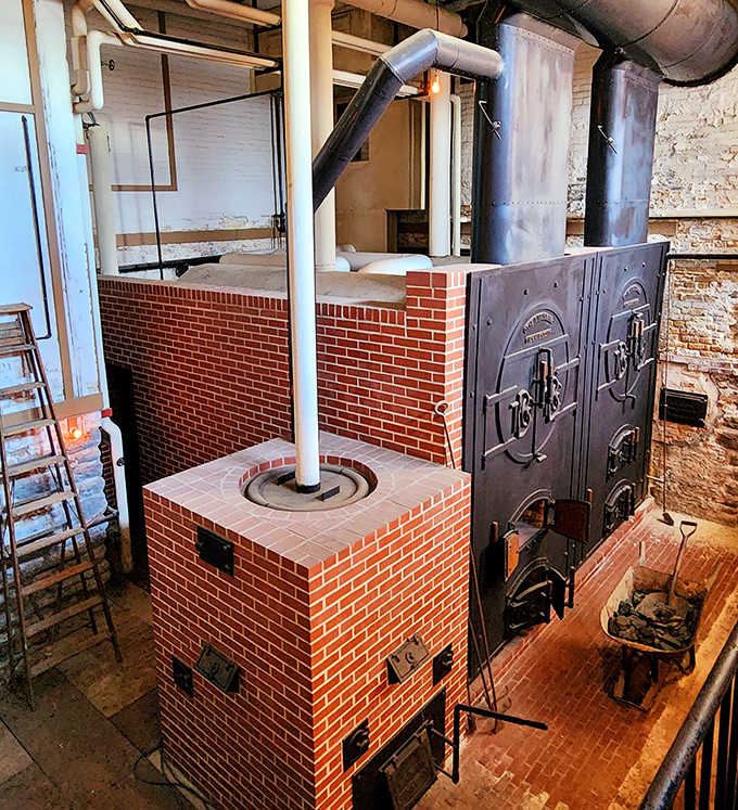 The steampunk heart of the mansion. These mechanical beasts kept Victorian toes toasty through brutal Minnesota winters.