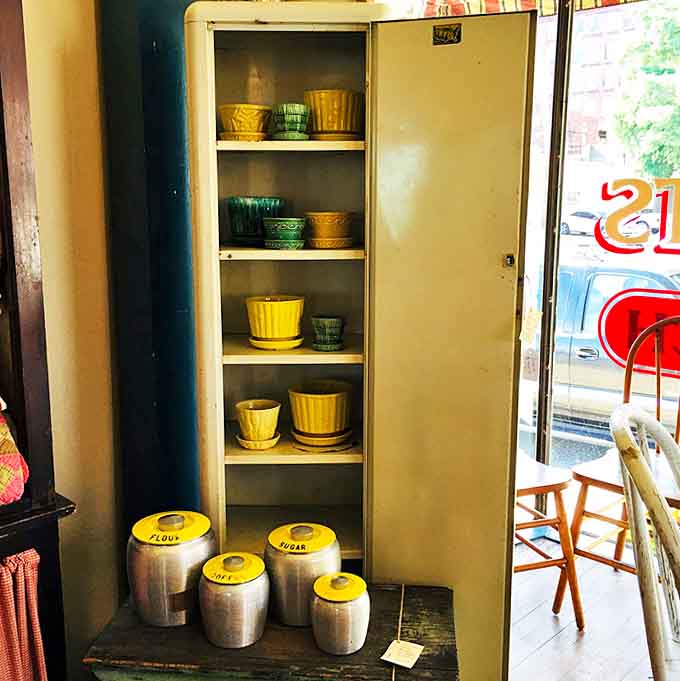 This yellow-topped canister set is basically the 1950s kitchen starter pack, flour and sugar not included.