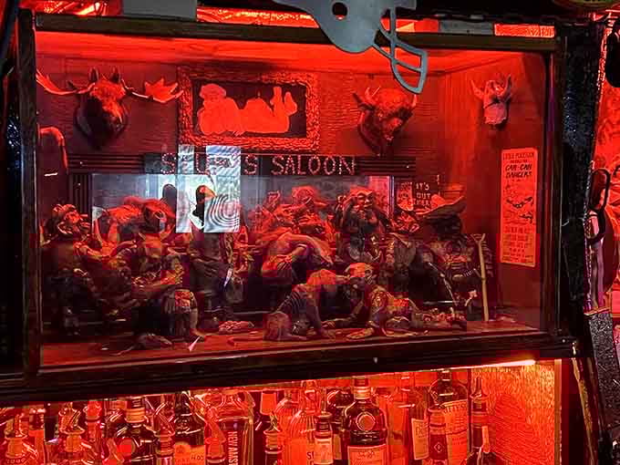 This liquor cabinet has seen more pours and heard more confessions than most priests, its vintage character adding authenticity to every drink.