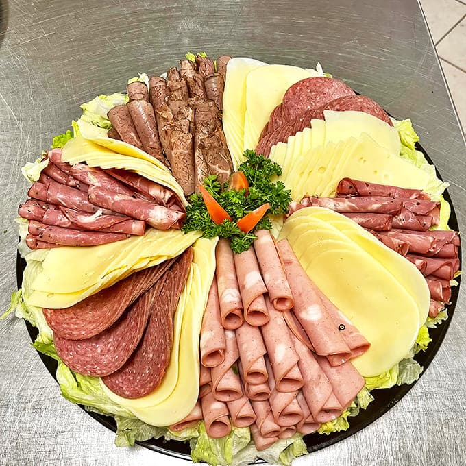 This meat and cheese platter is basically a work of art, if art were delicious and made you loosen your belt by the third helping.