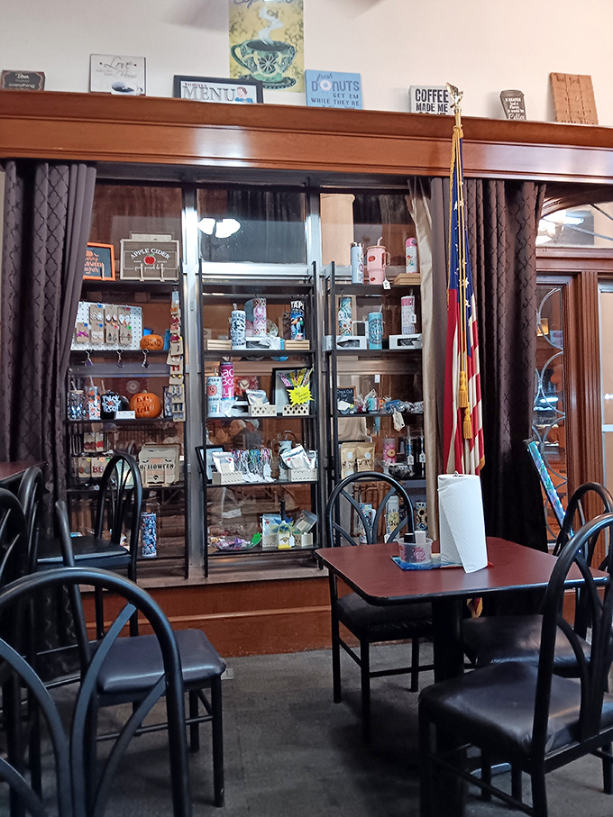 Shelves stocked with local merchandise and coffee memorabilia create that "your favorite aunt's dining room" vibe that keeps locals coming back.