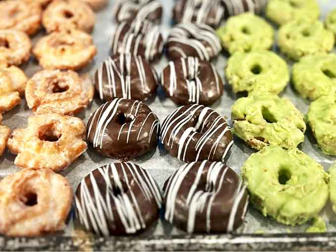 Mini donuts lined up like tiny edible soldiers &ndash; proof that portion control can still be joyful when the flavors pack this much punch.