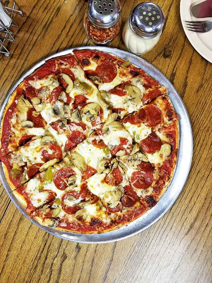 Fresh mushrooms make all the difference on this pie &ndash; earthy, substantial pieces that hold their own against the savory pepperoni.