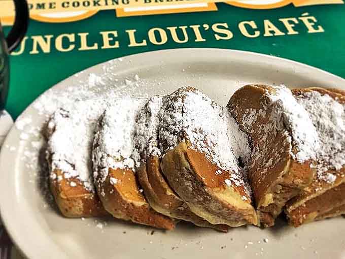 Sometimes simplicity wins – classic French toast dusted with powdered sugar that would make your grandmother proud.