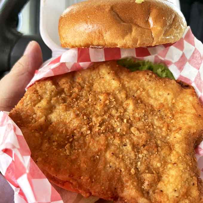 The Texas Tenderloin sandwich &ndash; a golden-fried masterpiece that makes other sandwiches look like they're not even trying.