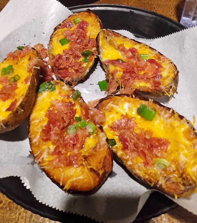These loaded potato skins are what would happen if a baked potato went to Hollywood and got famous – all dressed up with cheese, bacon and nowhere to go except your mouth.
