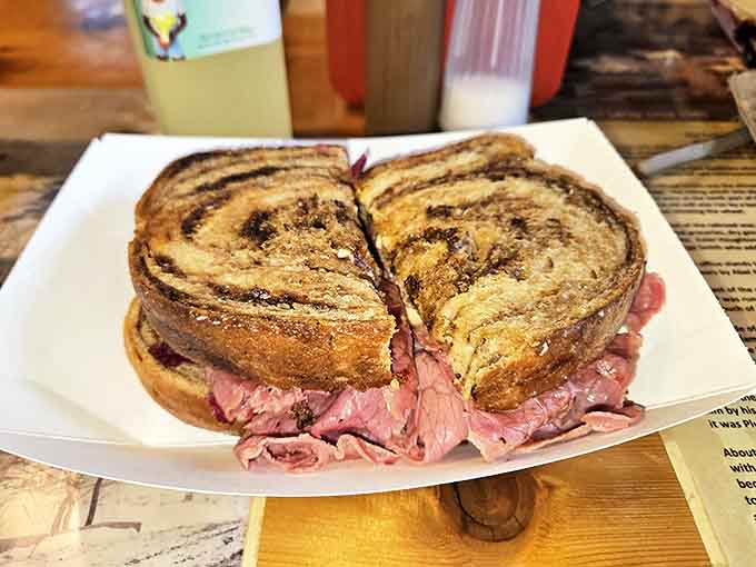 A perfectly grilled Reuben sandwich that would make any New York deli proud &ndash; corned beef and sauerkraut in perfect harmony.