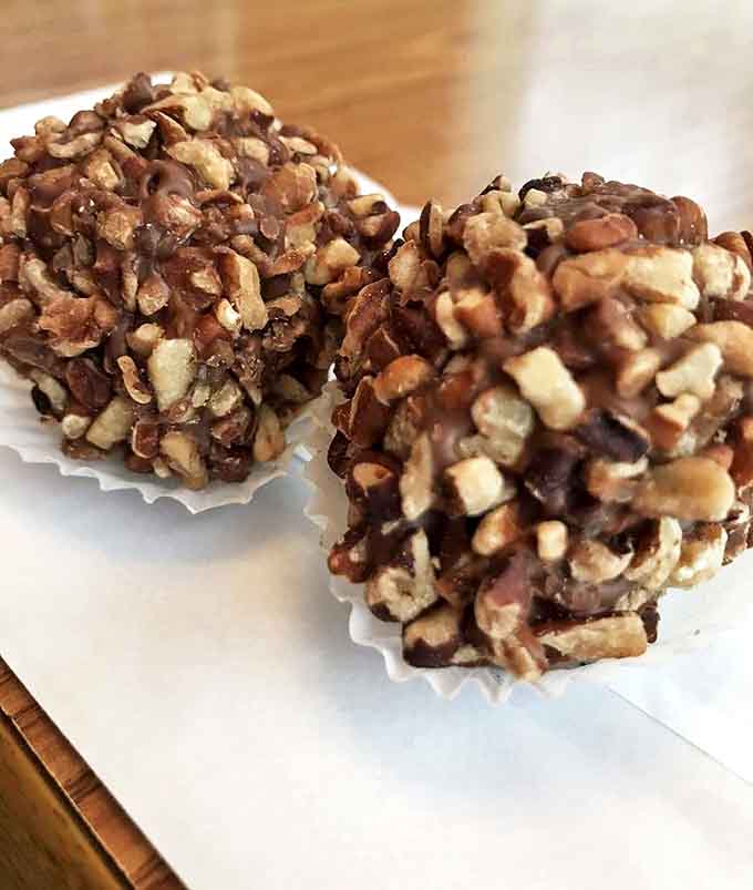 These nutty chocolate spheres pack a flavorful punch, rolled in chopped pecans for the perfect textural contrast.