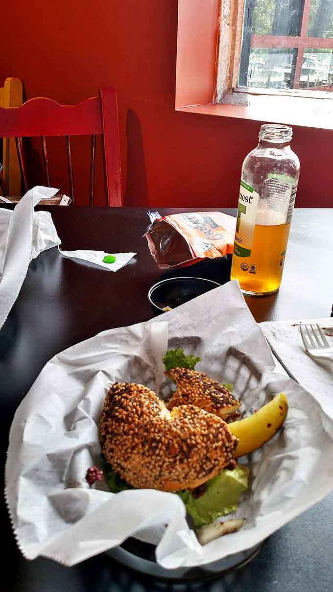 A sesame-crusted bagel sandwich that's been grilled to perfection, because sometimes you need your carbs to come with structural integrity and serious flavor.