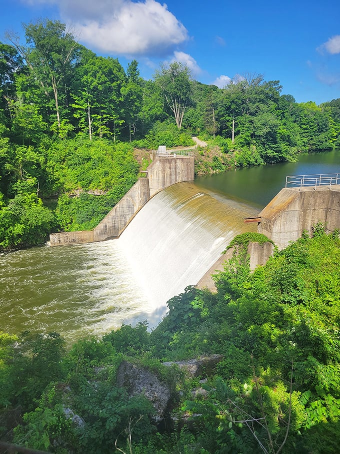 The spillway creates nature's own water feature, hypnotic in its constant flow and perfect for cooling off on hot days.