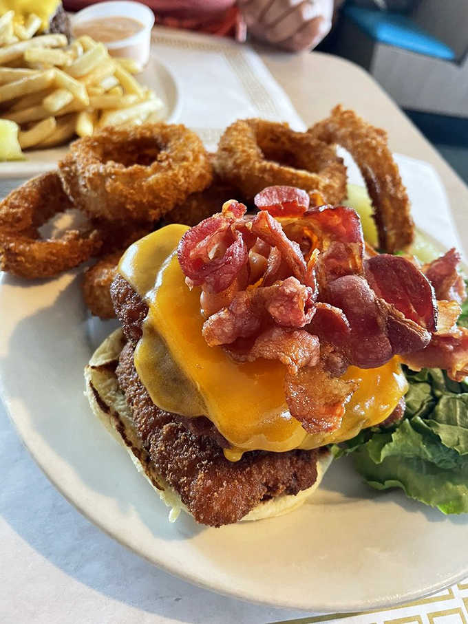 The Hickory Chicken Sandwich brings together crispy chicken, melted cheese, and bacon in a harmony that makes lunch the day's main event.