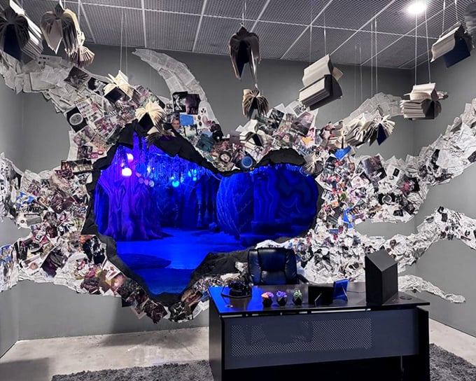 The portal invite weary explorers to rest while surrounded by an electric web of color and light.