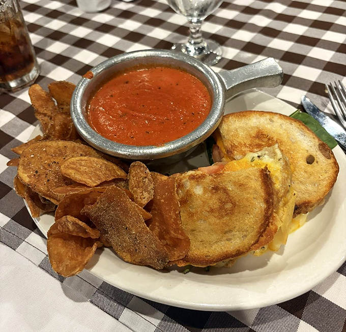 The triple cheese sandwich and tomato basil soup combo &ndash; comfort food that gives you a warm hug from the inside out.