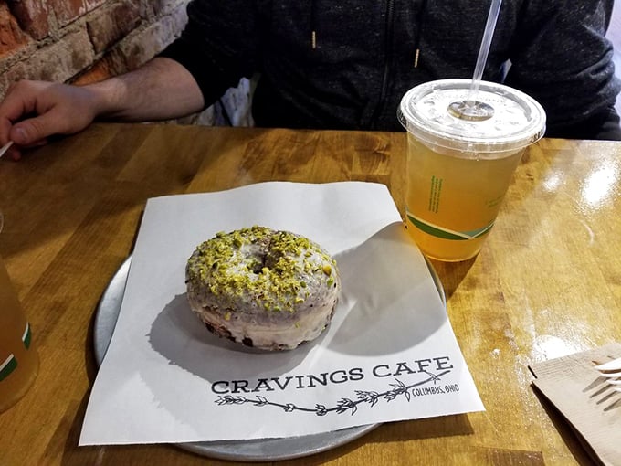 The white chocolate pistachio donut brings unexpected sophistication to your morning &ndash; it's the breakfast equivalent of wearing a tuxedo to a pool party.