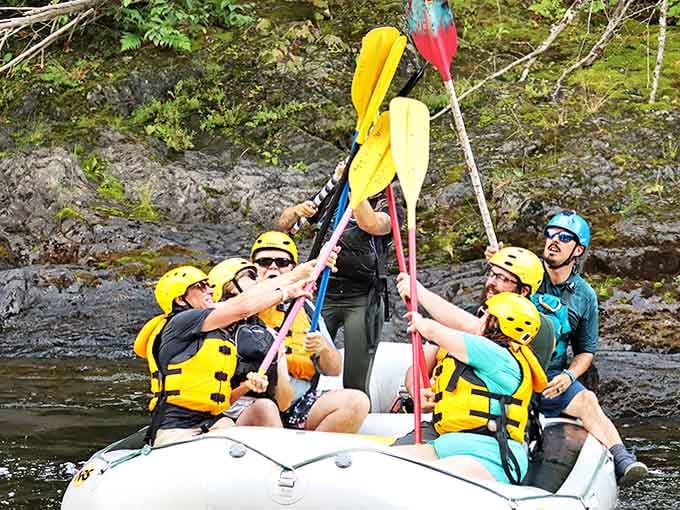 Whitewater adventurers tackle the Menominee River's playful rapids, where teamwork and courage are rewarded with unforgettable wilderness thrills.