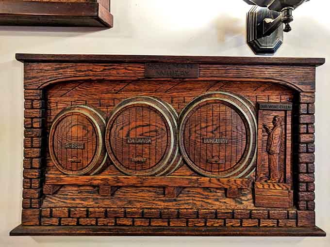 This carved wooden masterpiece tells the story of winemaking traditions that have survived Prohibition, recessions, and countless terrible tourist jokes.