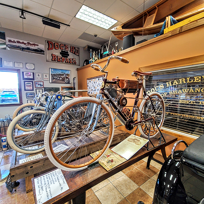 This isn't just any classic car collection &ndash; it's automotive history you can touch, with each vehicle restored to showroom perfection like this old bicycles.