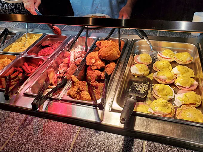 Breakfast offerings that would make your grandmother proud &ndash; crispy fried chicken alongside ham that's been lovingly prepared rather than merely heated.