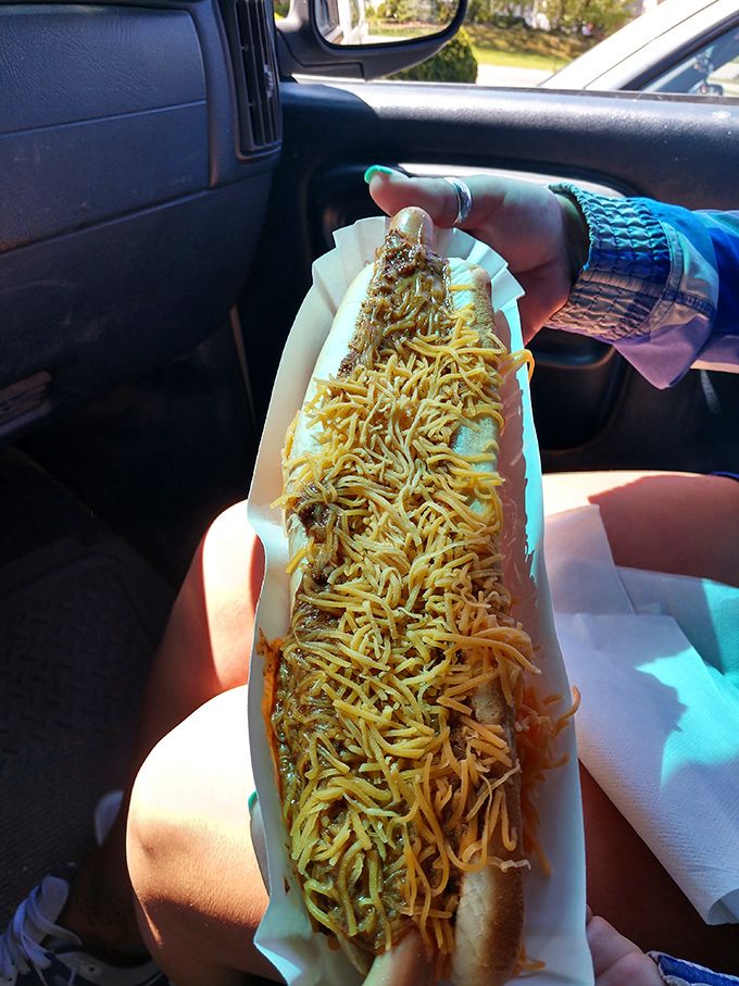 Cincinnati's answer to comfort food – a perfectly grilled hot dog nestled in a soft bun, blanketed with chili and crowned with cheese.