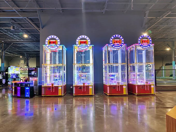 Classic arcade prize towers stand ready to tempt you &ndash; because nothing says victory like exchanging tickets for treasures you'll forget about by Tuesday.