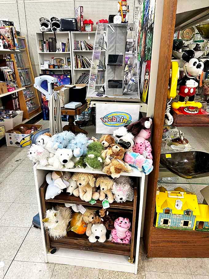 This Webkinz menagerie waits patiently for new homes, their coded tags still promising virtual adventures for tech-savvy youngsters.