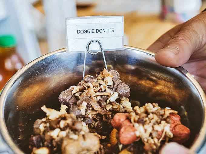 Even furry friends get their own special treats &ndash; these doggie donuts ensure no family member is left out of the peace-and-love pastry experience.