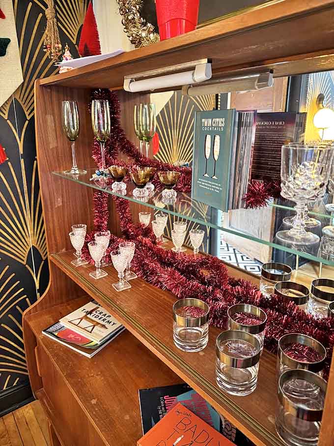 This isn't merely a bar cart &ndash; it's a shrine to celebration, where vintage glassware stands ready for whatever toast-worthy moment comes your way.