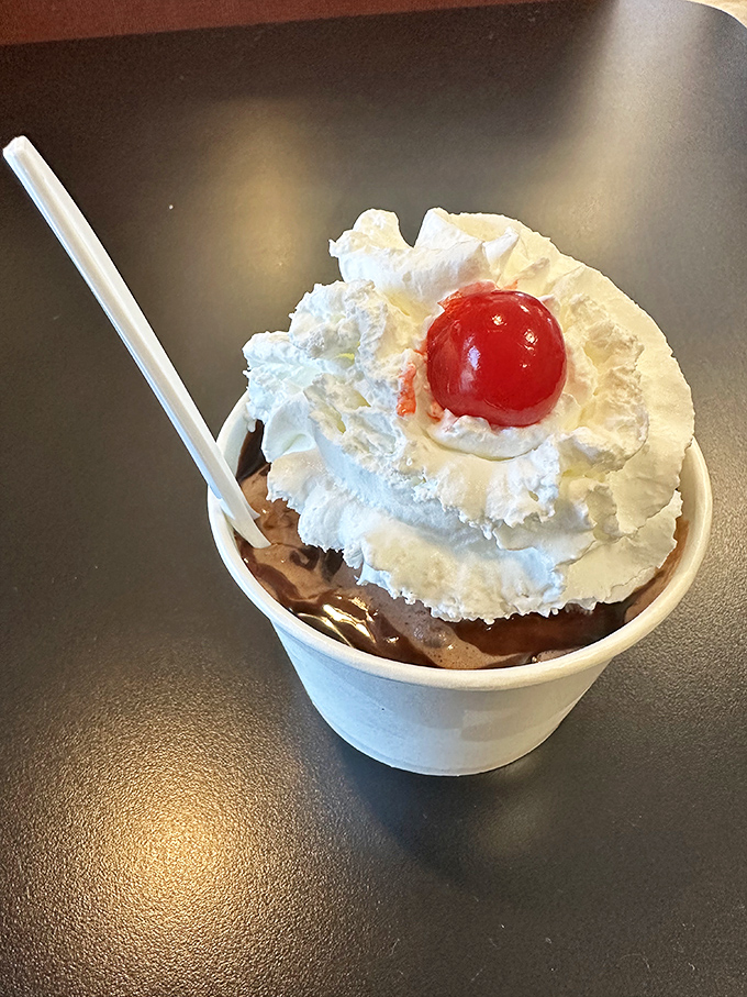 This isn't just a sundae &ndash; it's a skyscraper of chocolate, whipped cream, and cherry-topped ambition that dares you not to smile.