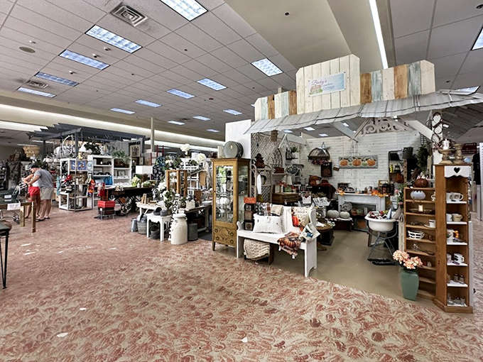 The sprawling interior invites leisurely exploration, with furniture arrangements that make you want to sit down, stay awhile, and imagine these pieces in your own home.