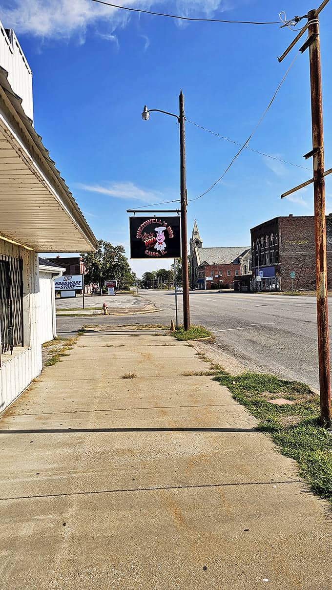 Morning light bathes Cairo's historic commercial district in golden warmth, highlighting architectural details from an era when craftsmanship was king and Main Street thrived.